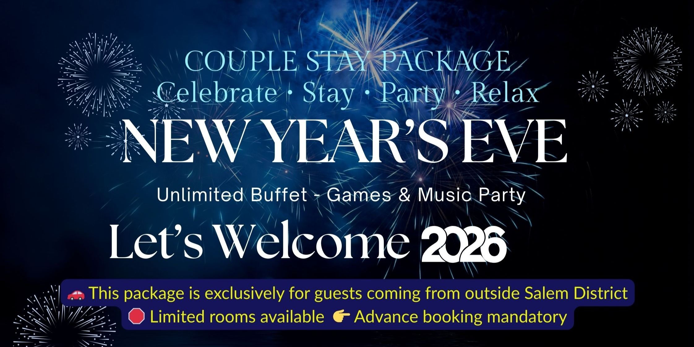 COUPLE STAY PACKAGE - NEW YEAR EVE nye-parties Event Tickets Salem ...